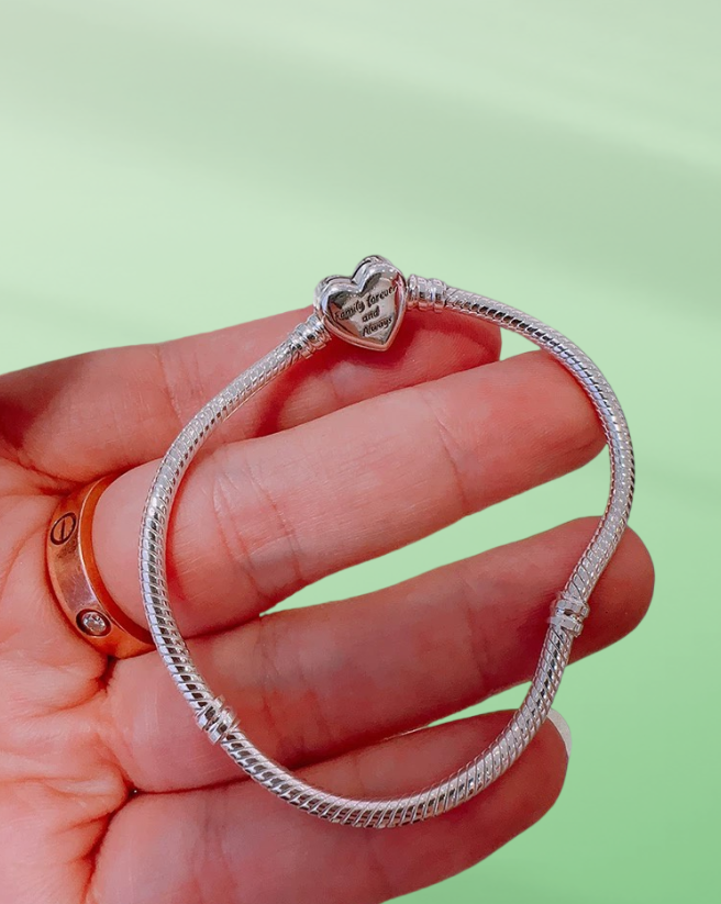 Pandora 18cm Sparkling Infinity Heart Clasp Silver Snake Chain Bracelet ...