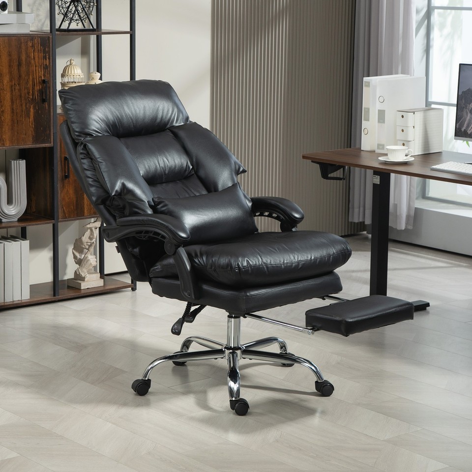HOMCOM Overstuffed Office Chair, Reclining Computer Chair, Black | eBay