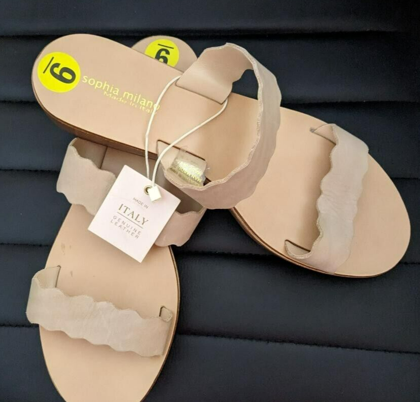 Sophia Milano Slides Sandals Italy Women's sz 9 Cream Tan Genuine ...