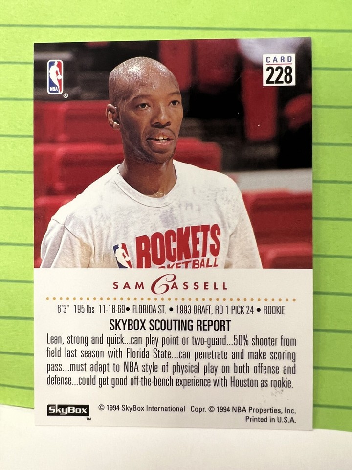 Sam Cassell 1993-94 Skybox Premium #228 Houston Rockets Rookie ...