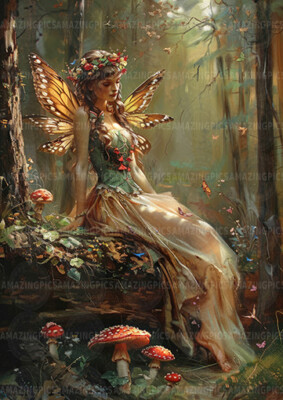Forest Fairy with Butterflies Art Print Whimsical Woodland Fae Wall ...