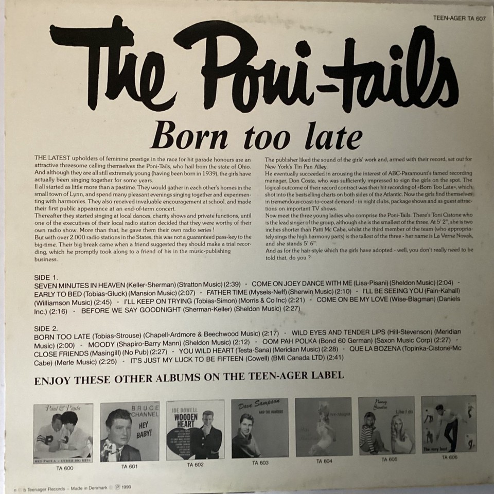 THE PONI-TAILS LP RECORD ‘BORN TO LATE’ (TEENAGER) | eBay UK