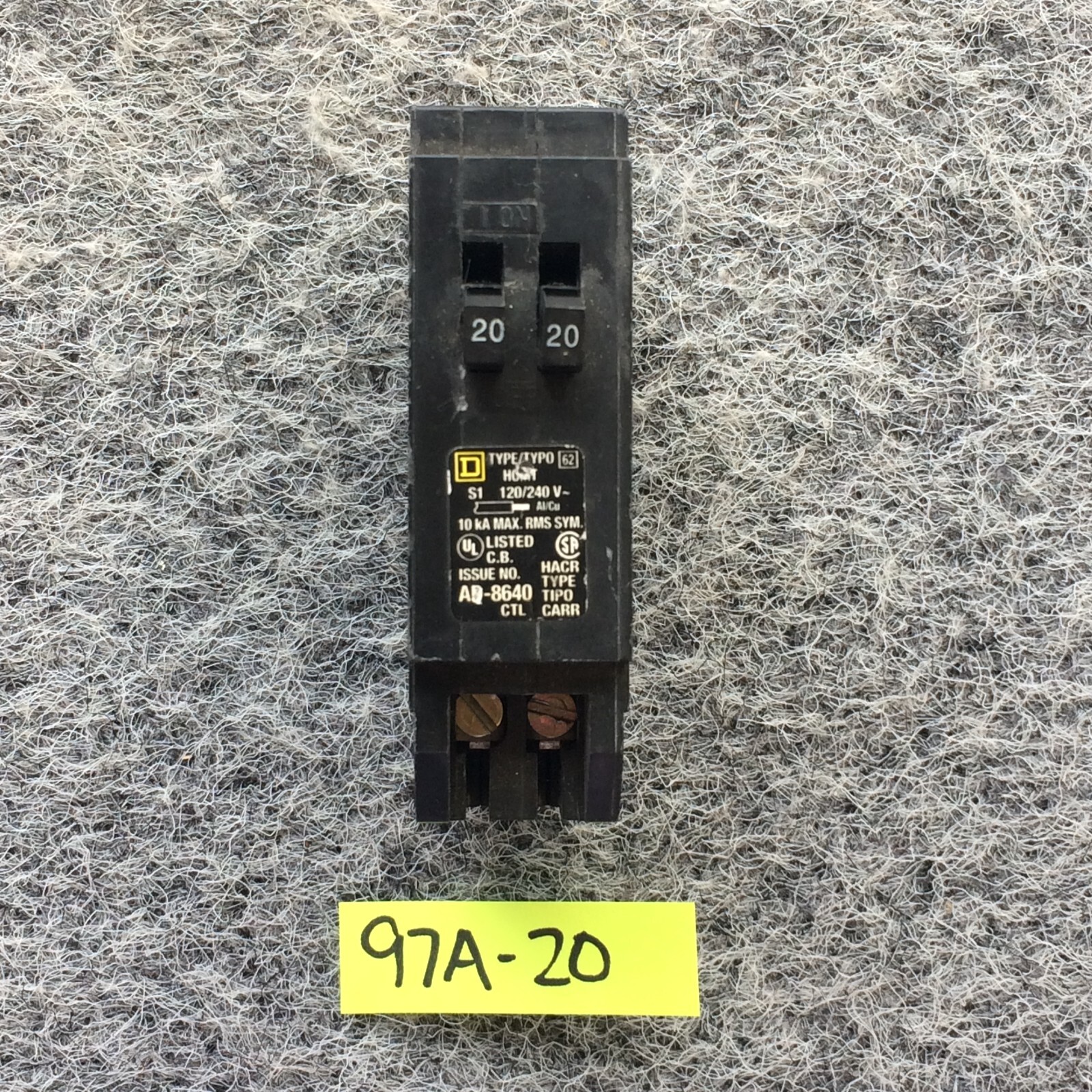 HOMT2020 Square D Tandem Circuit Breaker 20/20 Amp 1 Pole 120/240V ...