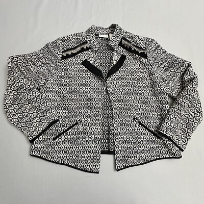 Chico's Jacket Womens 2 US L 12 Black Geometric Open Long Sleeve Metal ...