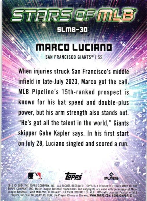 2024 TOPPS STARS OF MLB MARCO LUCIANO RC ROOKIE BASEBALL CARD #SLMB-30 ...