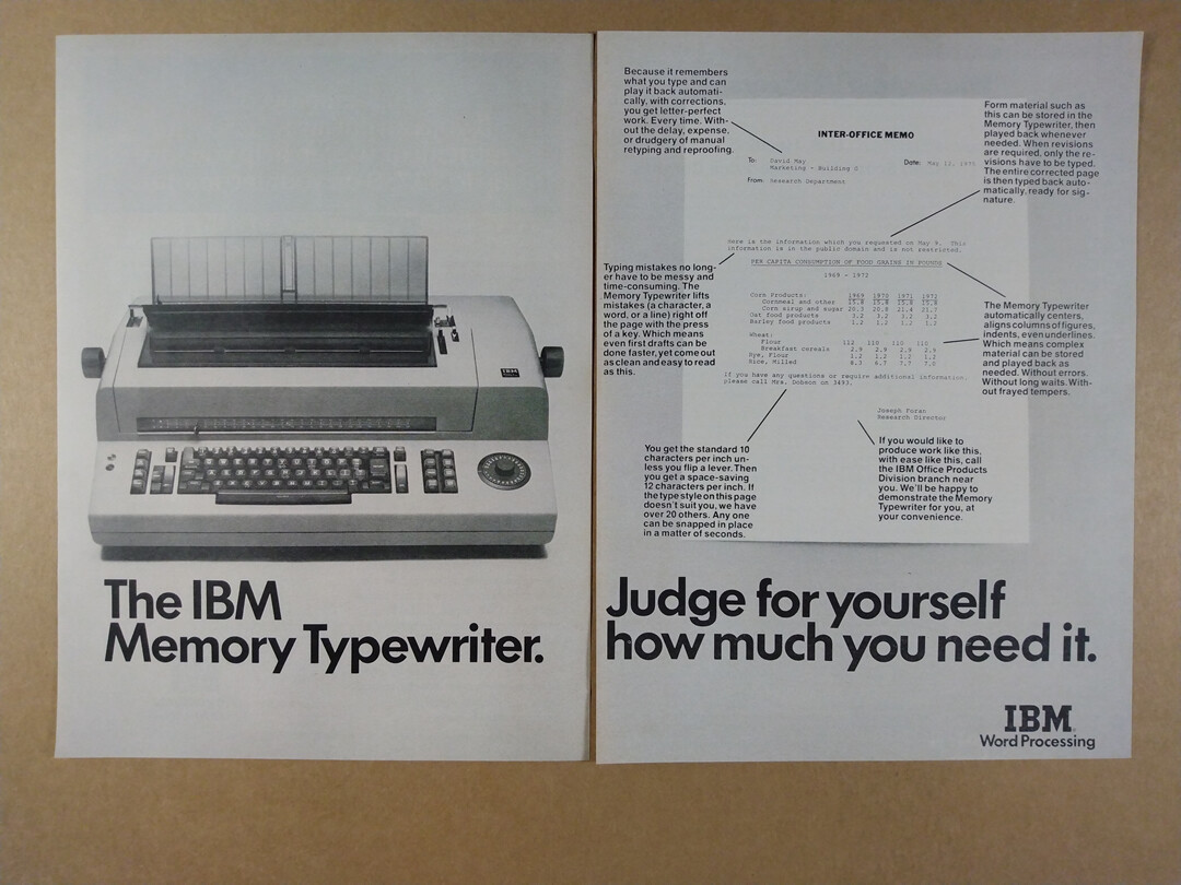 1975 IBM Memory Typewriter vintage print Ad | eBay