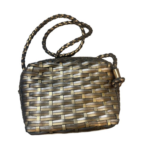 LJS Collection Silver Gold Metallic Woven Small Zip Close Braided Strap ...