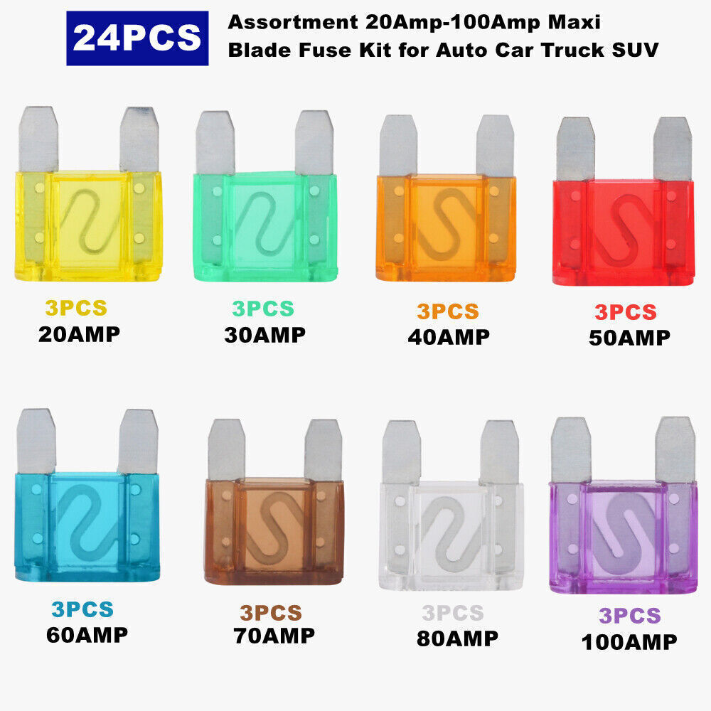 24/5 Pack of 20A-120A Amp Large Blade Style Audio Maxi Fuse for Car RV ...