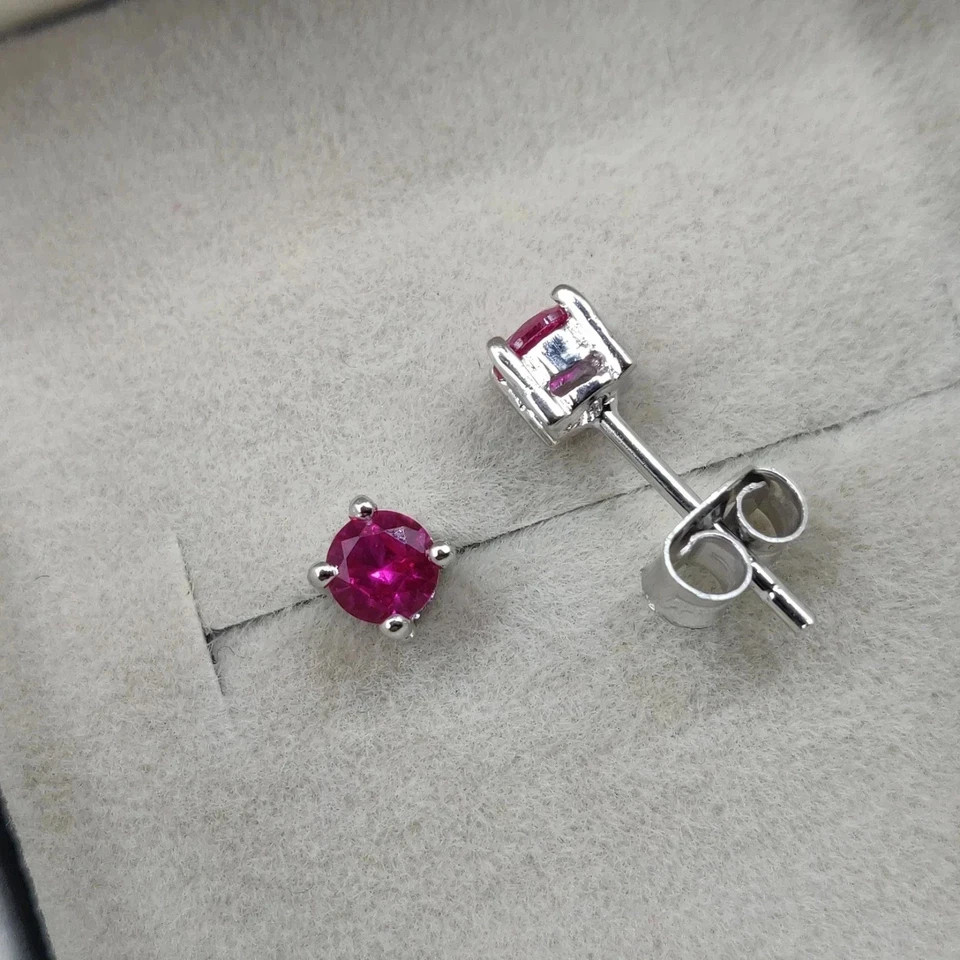 4mm Round Cut Simulated Ruby 14k White Gold Plated Women's Stud Earring ...