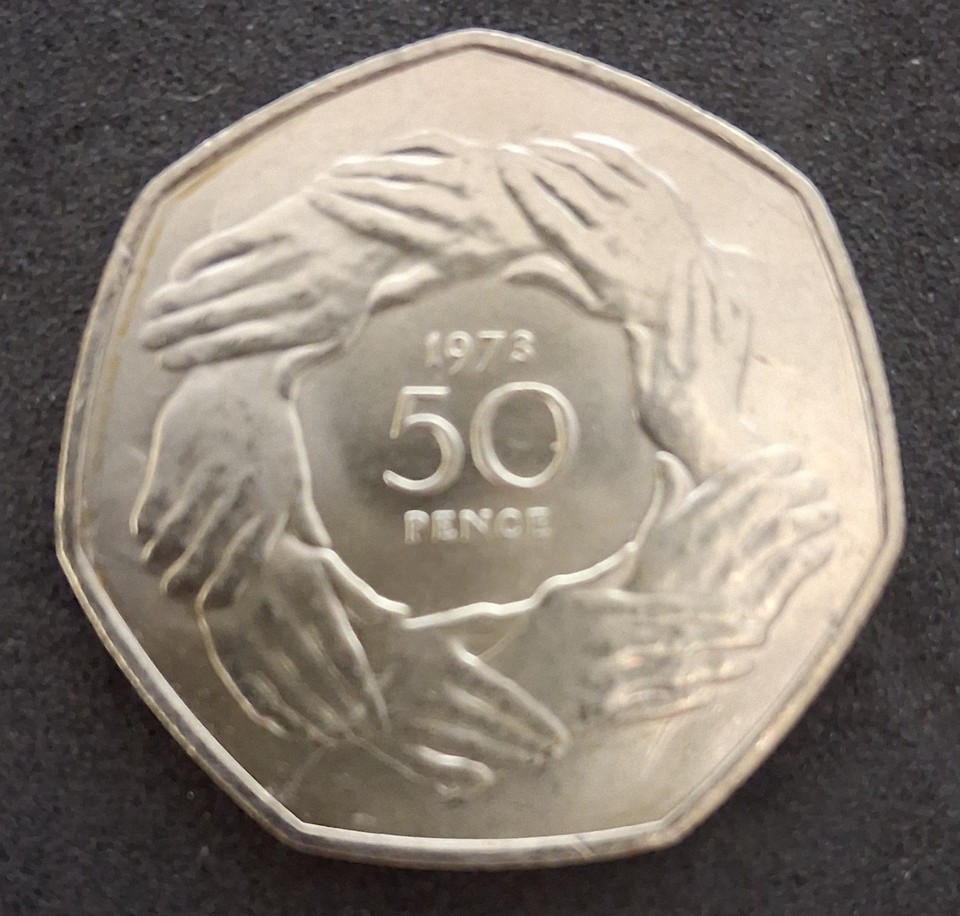 1973 Old Fifty Pence Coin, EEC Ring Of Hands (Not been in General ...