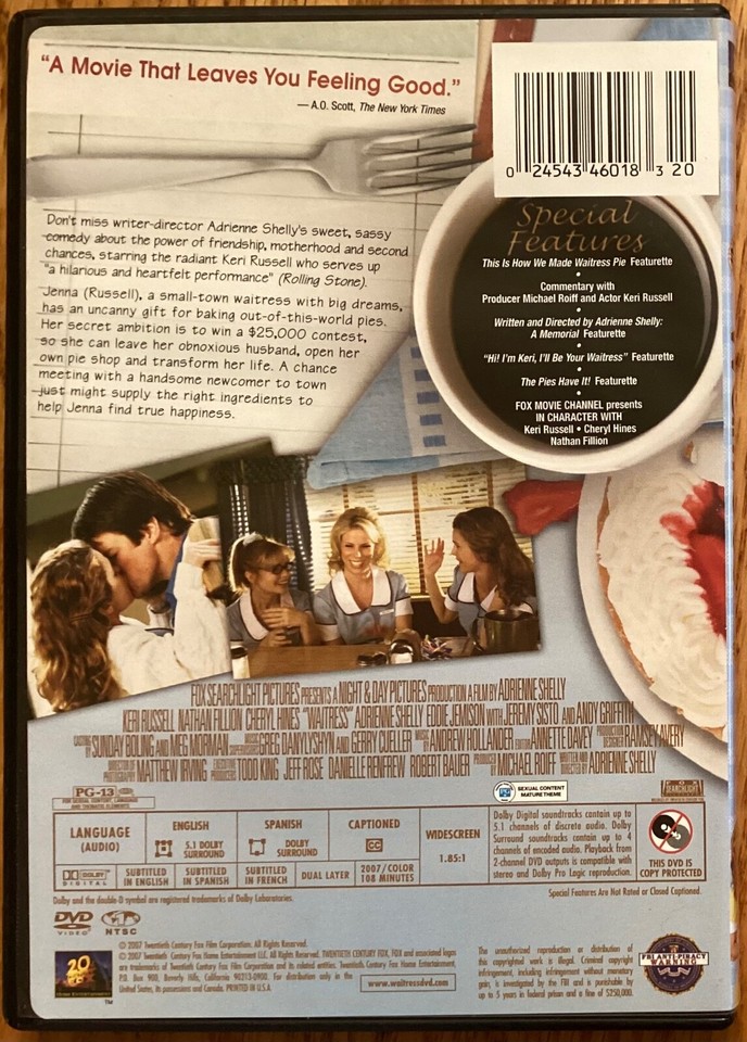 Waitress DVD with Keri Russell, Nathan Fillion, Cheryl Hines, Adrienne Shelly 24543460183| eBay