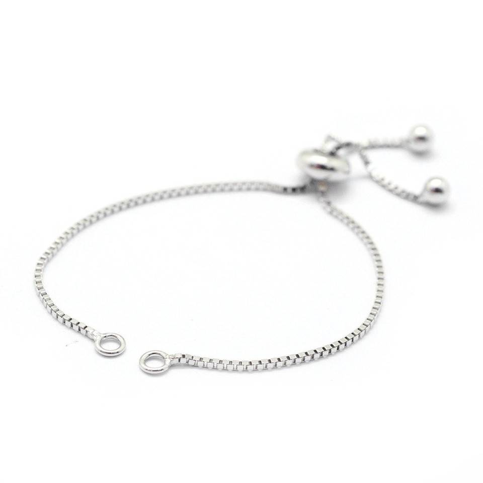 Slide clasp&box chain bracelet base.Adjustable. 925 Sterling silver ...