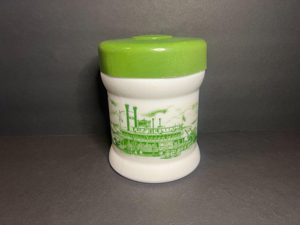 VTG Milk Glass Princess, Delta Queen & Jewel Steamboat Jar Canister w ...