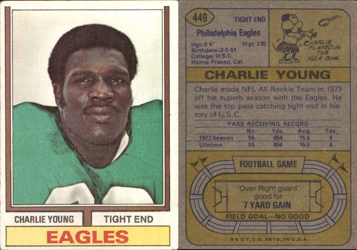 Charle Young 1974 Topps #449 Card Philadelphia Eagles FREE SHIP ...