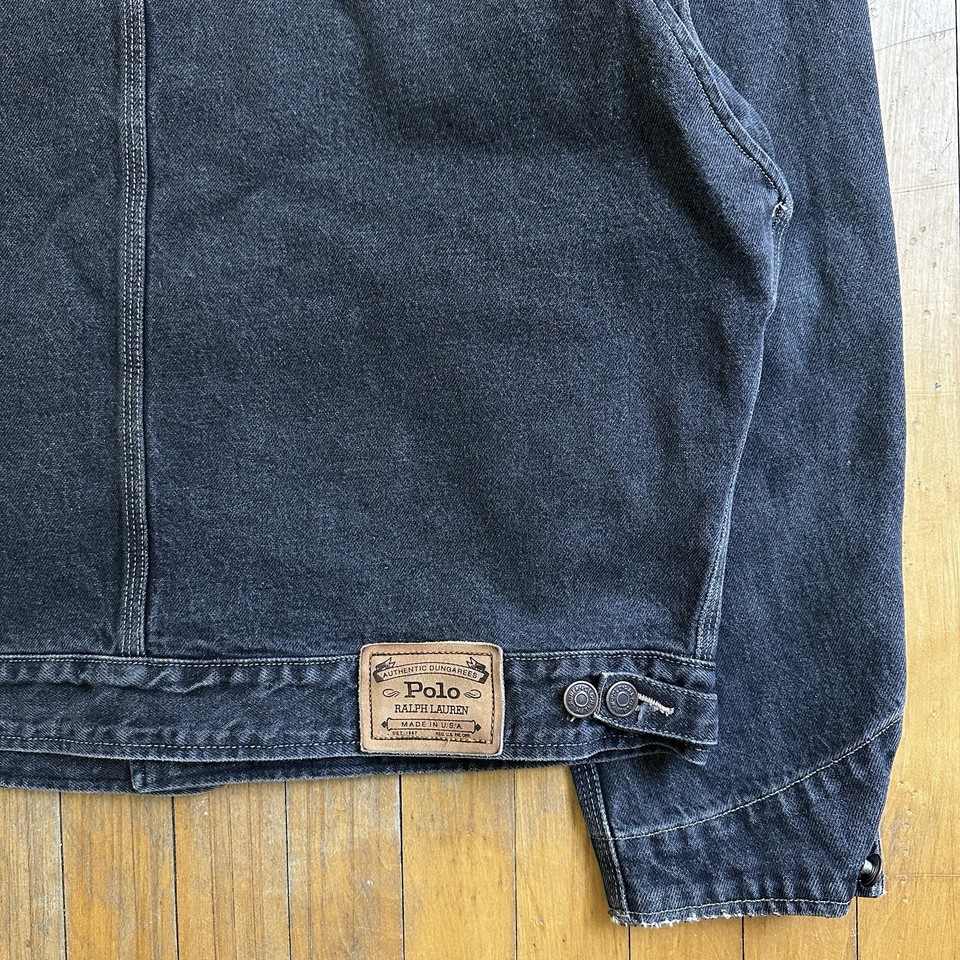 Vintage 80s 90s Polo Ralph Lauren Black Denim Jacket Large Corduroy USA ...