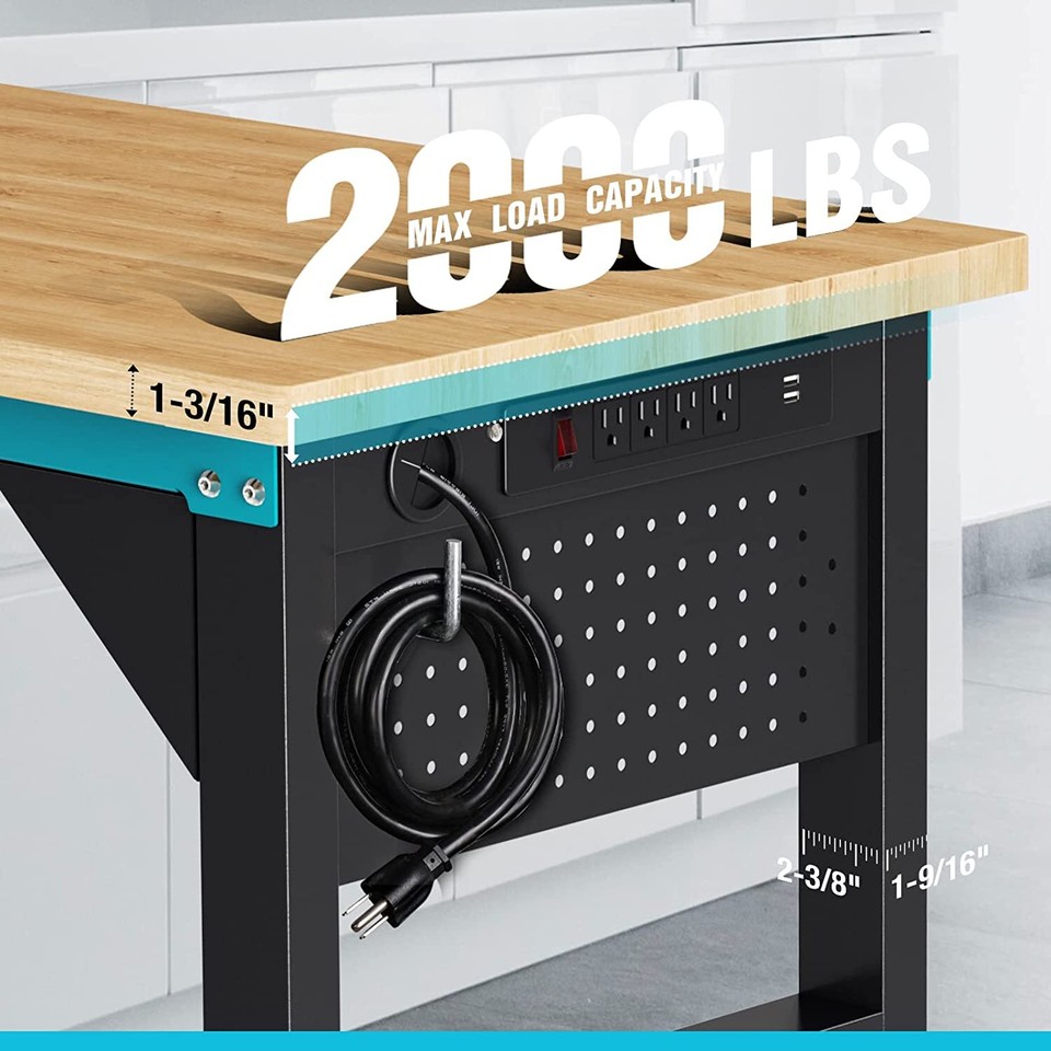 Workpro 72'' Multifunction Workbench Rubber Wooden Work Table 2000 LBS Load | eBay