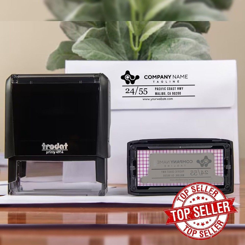 Custom Self-Inking Stamp with Company Name, Address, Logo, Tagline ...