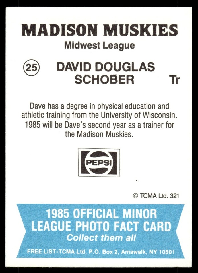 1985 TCMA Madison Muskies David Schober Madison Muskies #25 | eBay