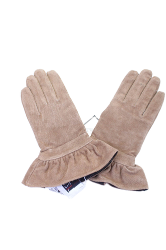 Lizden Womens Suede Leather Ruffle Detail Gloves Brown Size M | eBay