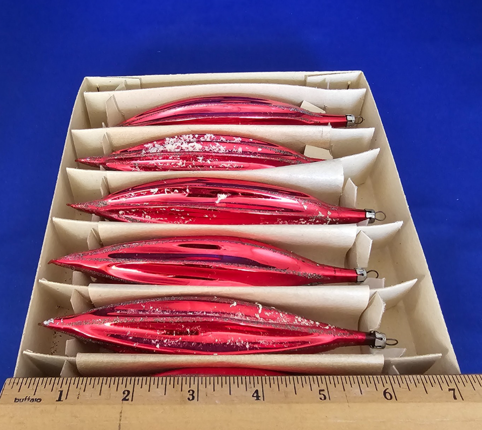 6 Vintage 6½ inch Glass Torpedo Teardrop Christmas Tree ORNAMENTS ...