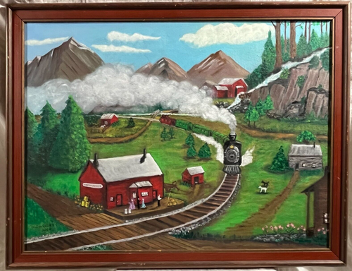RARE TRAIN NAIVE FOLK ART PRIMITIVE PAINTING BY artist Marie D. Wright | eBay