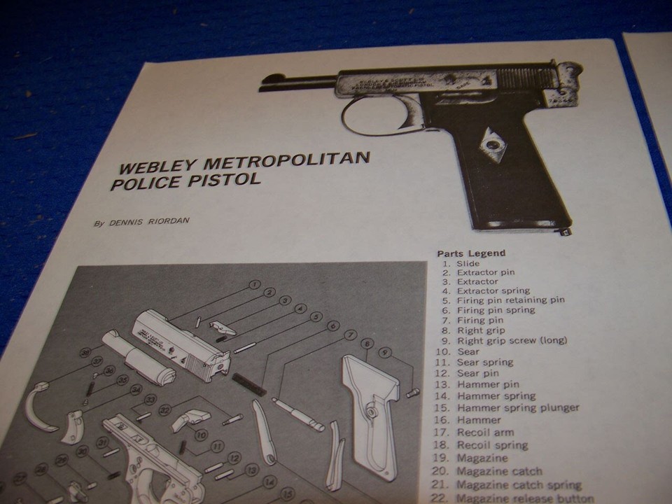 WEBLEY METROPOLITAN POLICE PISTOL..TAKEDOWN/EXPLODED VIEW/PARTS LEGEND ...