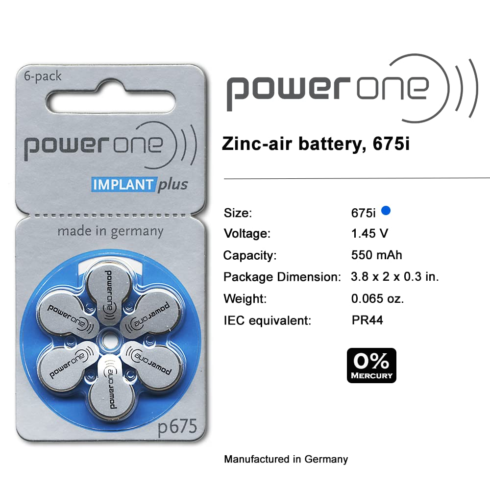 Power One Cochlear Implant 675 Batteries! 5, 60-Packs, Total 300 ...