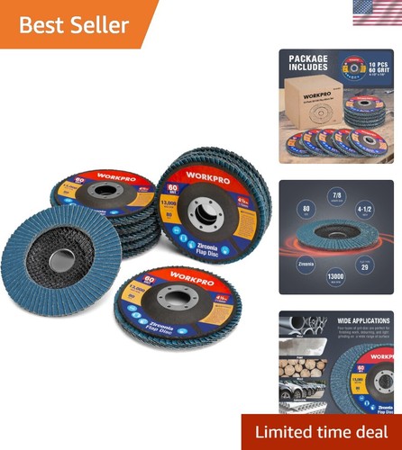Durable 10-Pack 4-1/2'' Flap Discs - Universal Grit for All Materials ...