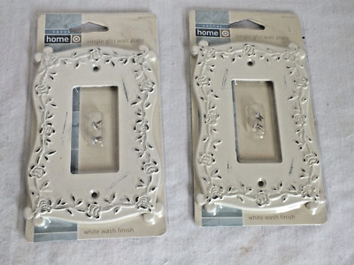 2 Home casual distressed GFCI white wash metal decorative single wall ...