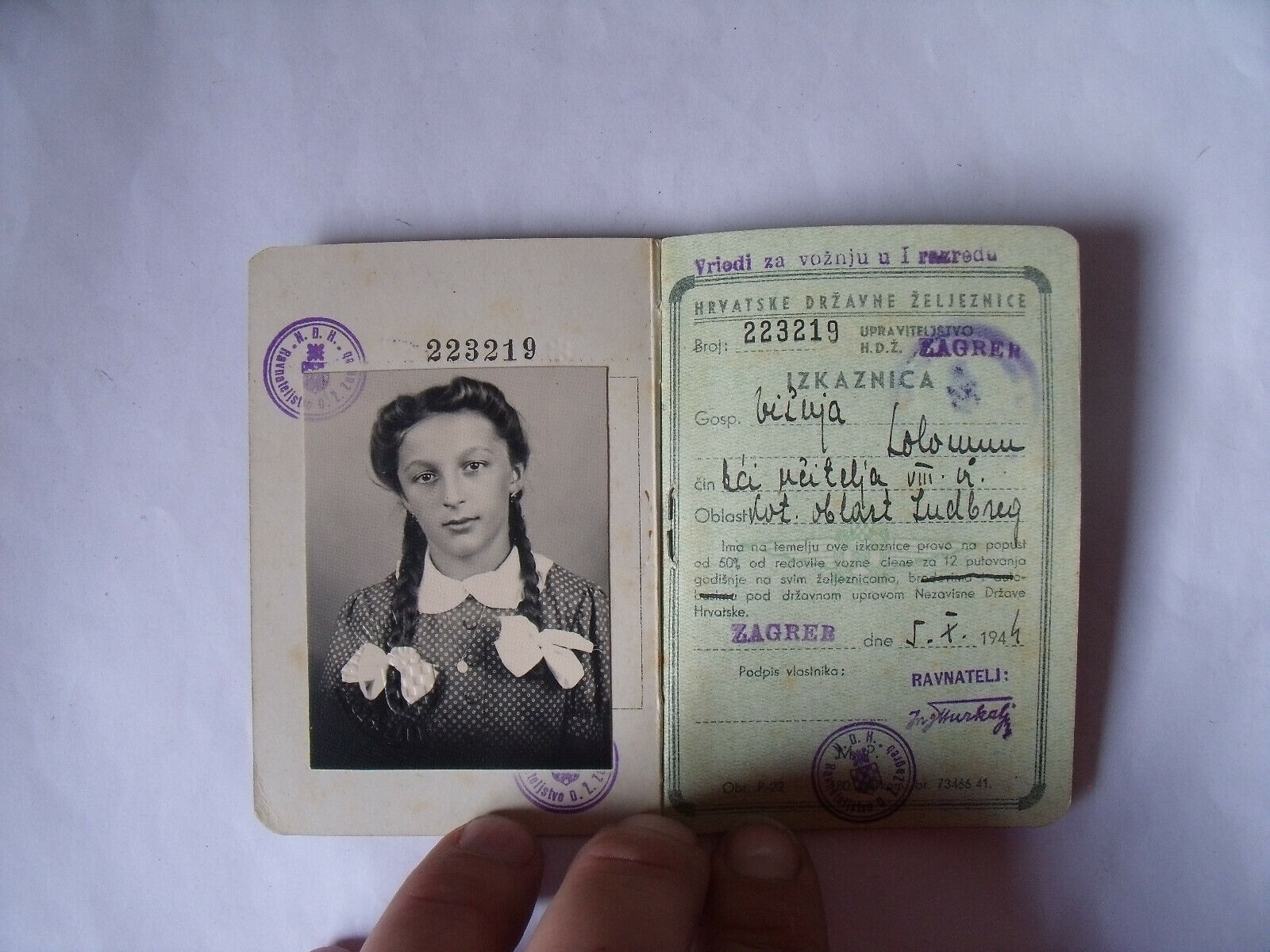 Independent State of Croatia WWII Croatian State Railways Legitimation ...