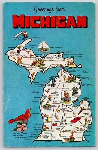 Postcard Greetings from Michigan Map Unposted Chrome | eBay