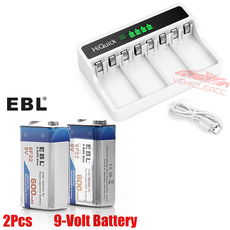 EBL 600mAh Rechargeable 9V Batteries / 9 Volt Lithium Ion Battery ...