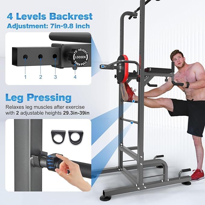 Power Tower Dip Station Adjustable Heavy Duty Pull Up Bar for Home Gym ...
