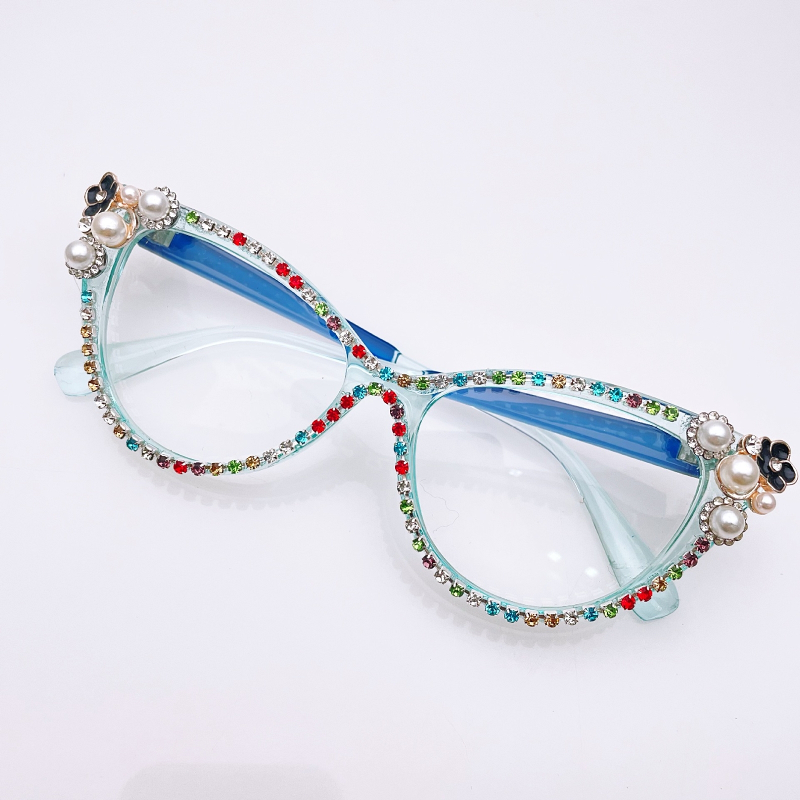 Women Cat Eye Glasses Frames Hand-made Bling Rhinestone Eyeglass Frames ...