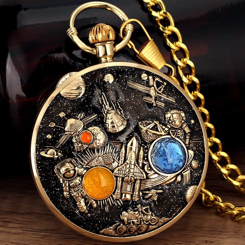 Unique Musical Movement Pocket Watch Astronaut Space Quartz with Fob ...