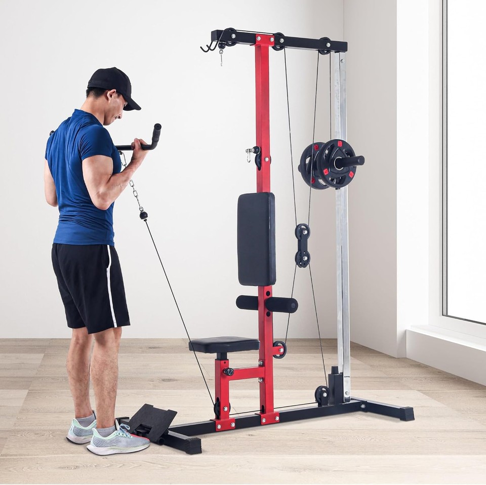 LAT Pulldown Machine w/ High/Low Pulley, Row Cable Station for Home Gym ...