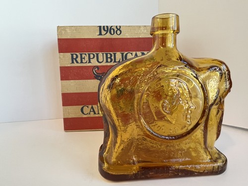 Wheaton President Nixon VP Agnew Republican Elephant Amber Glass Bottle ...