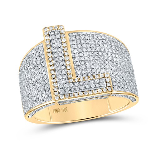 10kt Two-tone Gold Mens Round Diamond L Initial Letter Ring 1-1/5 Cttw ...