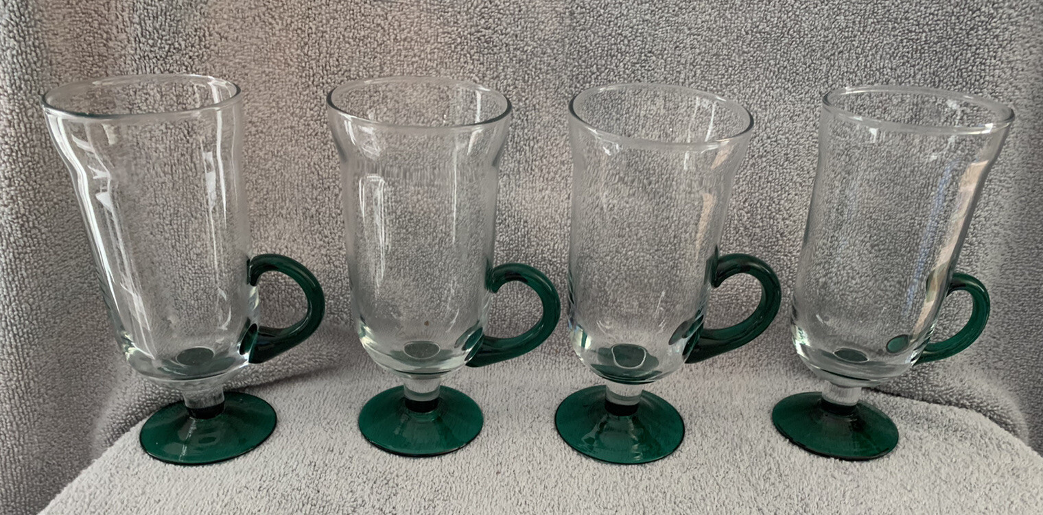 Pier 1 Glass Coffee Cappuccino Mugs Green Handle & Base NWT Hand Blown ...