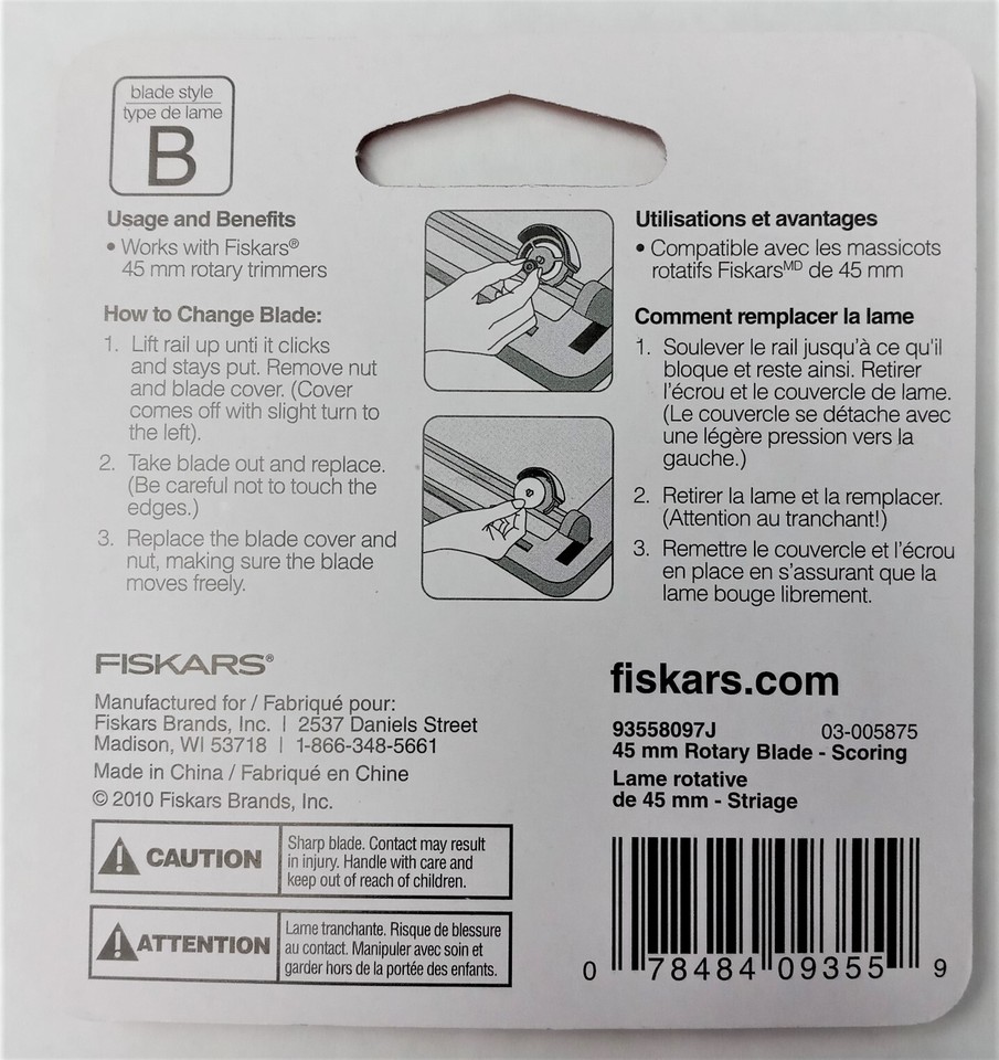 Fiskars Rotary Scoring Blade, Style B, 45mm 2pcs. 93558097J 193550 | eBay