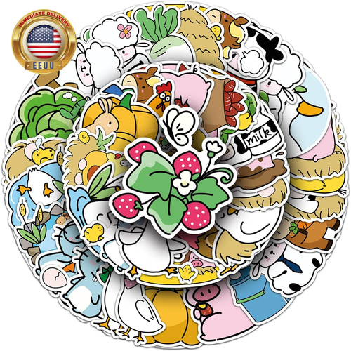 Happy Farm Stickers, 50Pcs, Cute Animals Fruits Vegetables Stickers ...