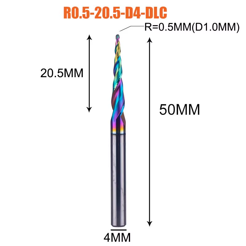 1Pc DLC Coated Spiral Taper Ball Nose Engraving Bit Solid Carbide End ...