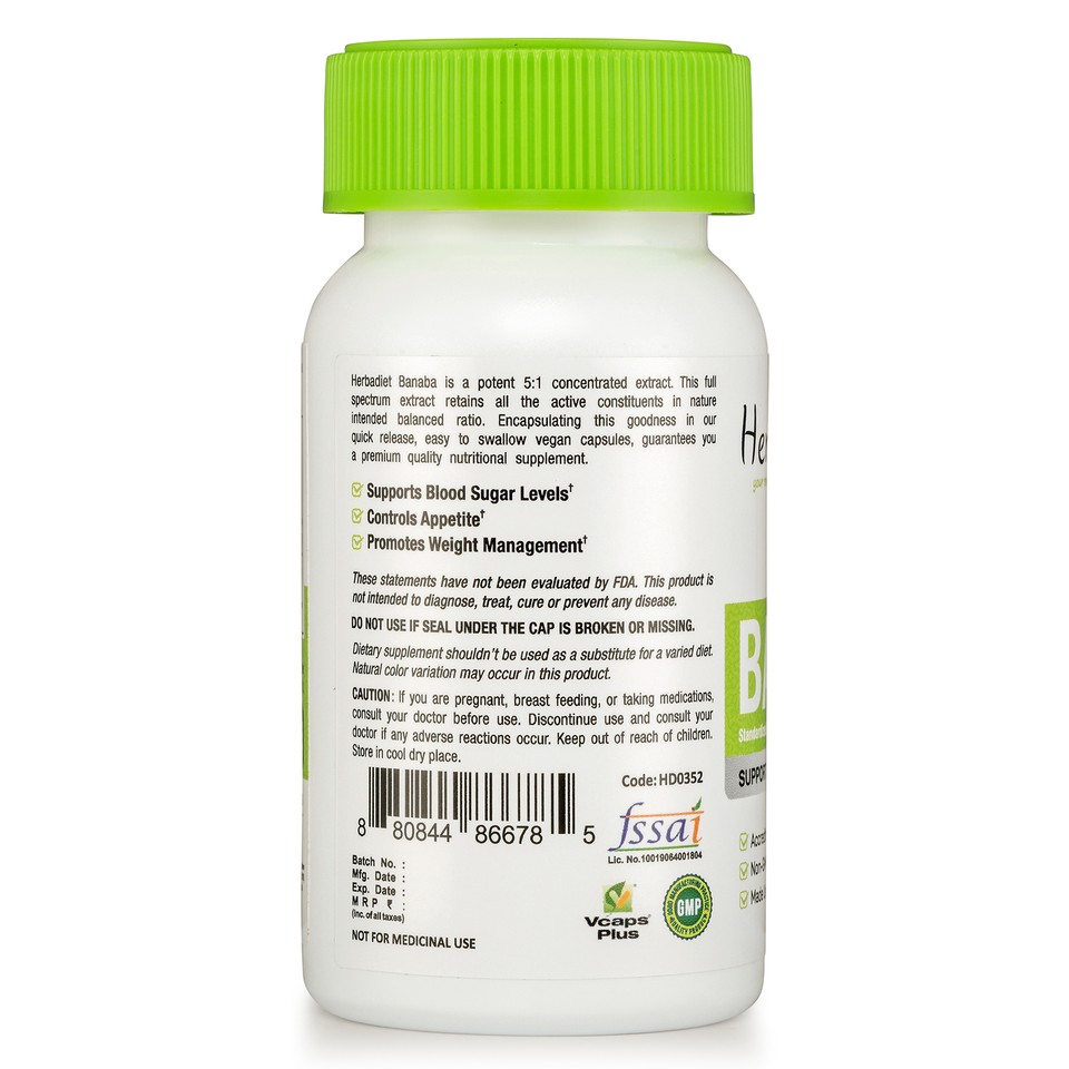 Banaba Leaf Extract Capsules Herbal Blood Sugar Insulin Weight Loss ...