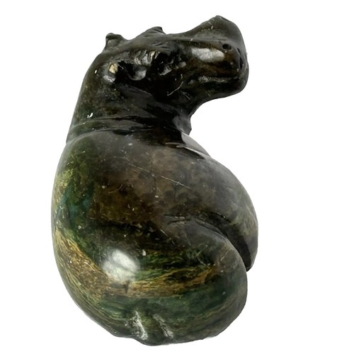 Vintage Carved Stone Hippopotamus Hand-Carved Verdite Green Stone Hippo ...