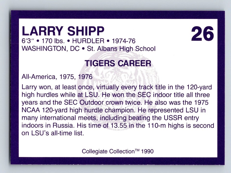 Larry Shipp 1990 Collegiate Collection LSU Tigers #26 LSU Tigers | eBay