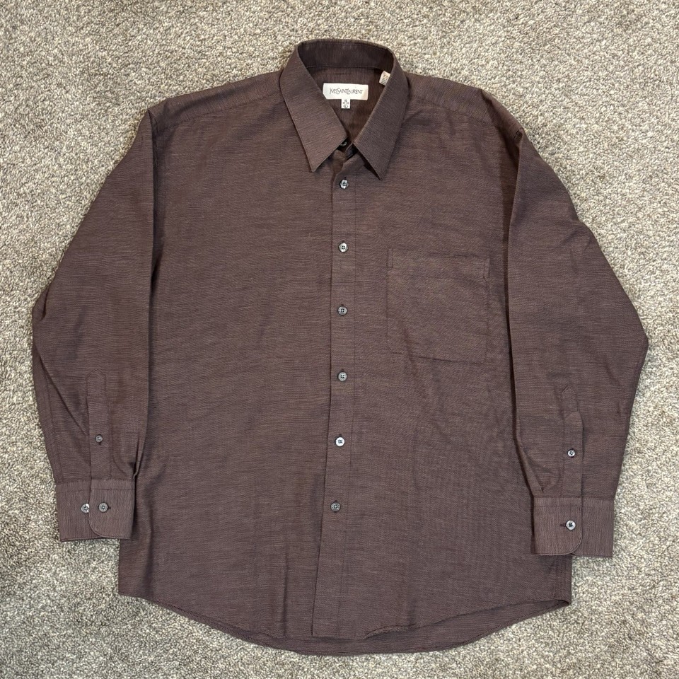 Yves Saint Laurent YSL Brown Long Sleeve Button Up Men's Size Large | eBay