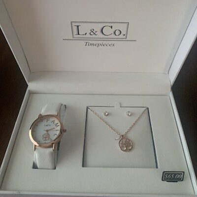 L & Co Timepieces Watch Necklace and Earring Jewelry Set. Rose Gold | eBay