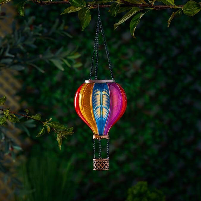 Garden Flaming Effect Hot Air Balloon Rainbow Solar Light Hanging Patio ...