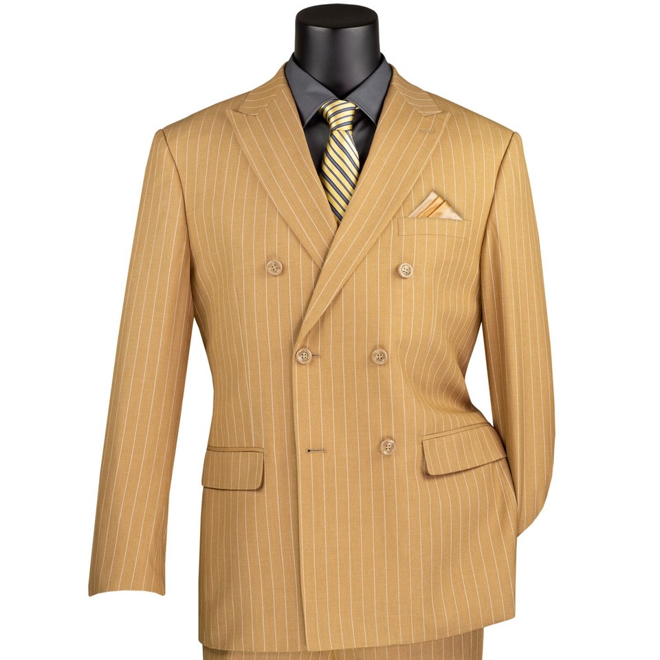 VINCI Men's Pinstripe Double-Breasted 6-Button Suit - 38S-62L, 8 Colors ...