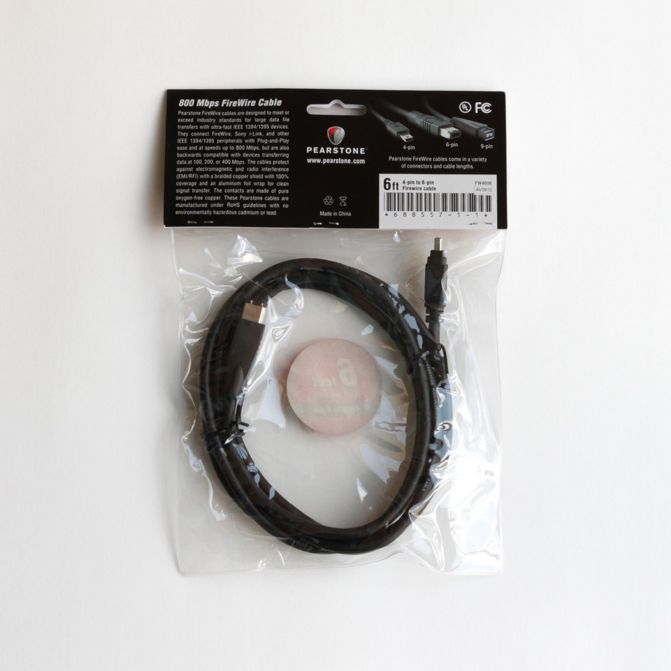 Pearstone FireWire Cable 800Mbps IEEE 1394/1395 6Ft 4-Pin to 6-Pin | eBay